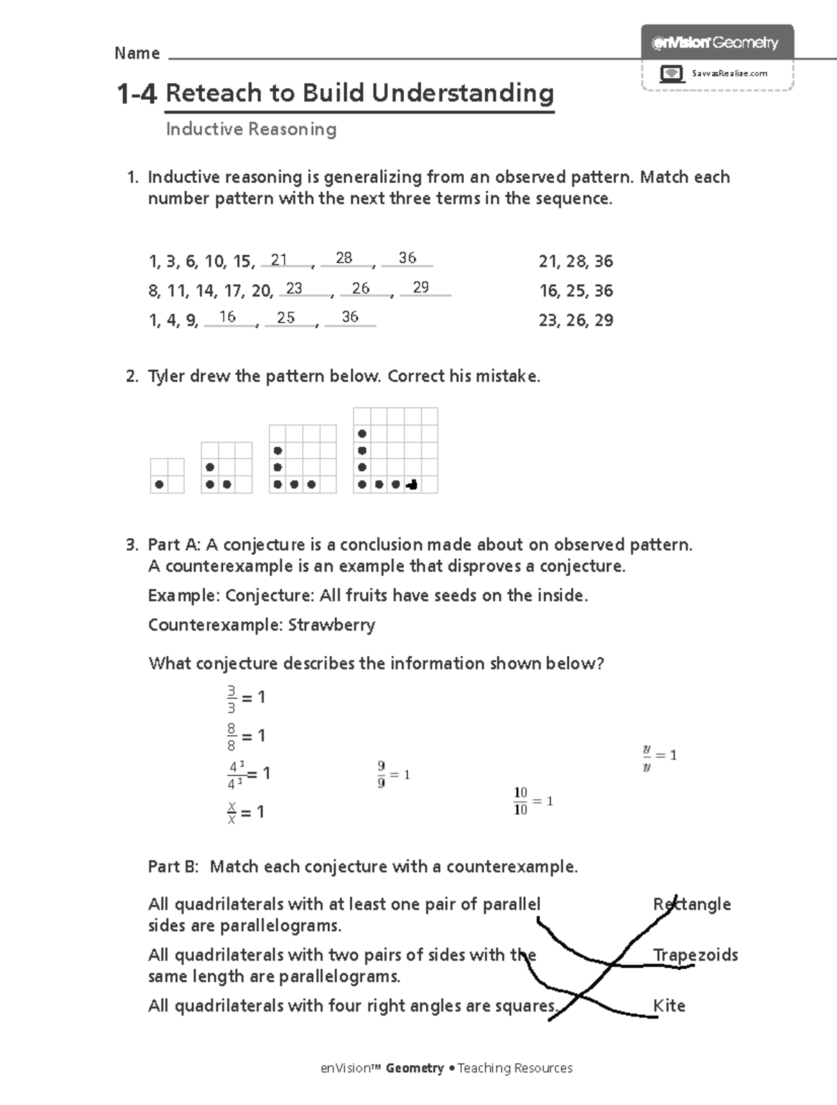 RBU 0104 Inductive Reasoning and Conjectures Reteaching Guide - Studocu