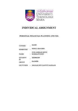 FIN533 individual assignment - INDIVIDUAL ASSIGNMENT FIN PERSONAL FINANCIAL PLANNING Household ...