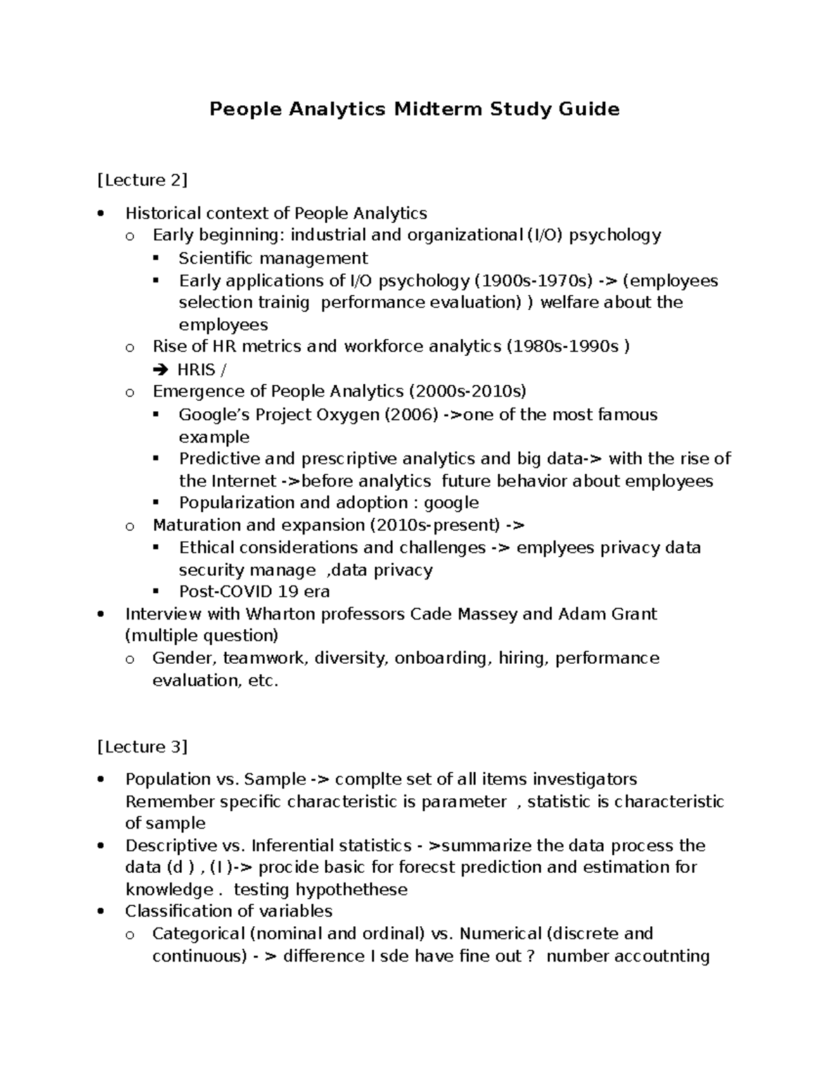 PA 101 Midterm Study Guide: Historical Context of People Analytics ...