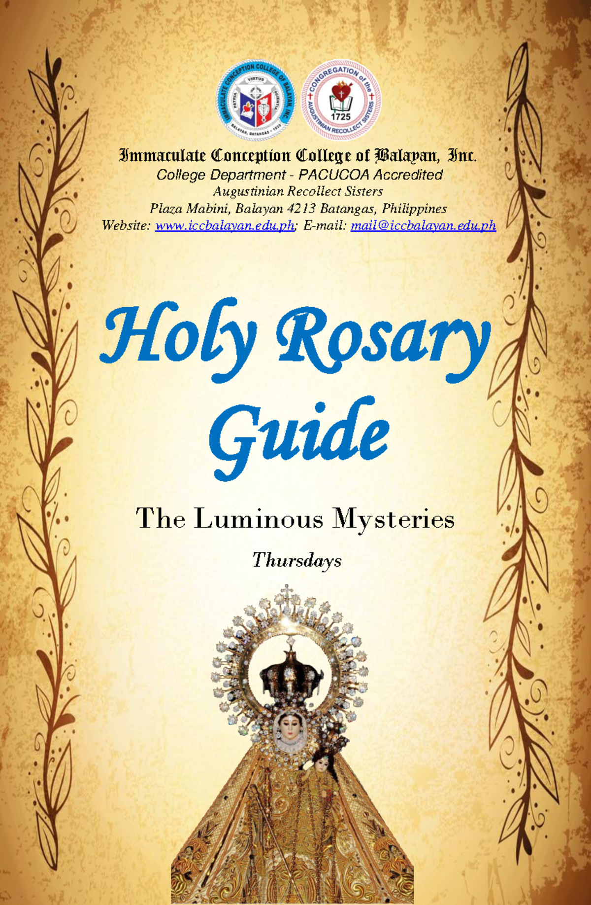Iccbi-Holy Rosary Guide: The Luminous Mysteries for Thursdays - Studocu