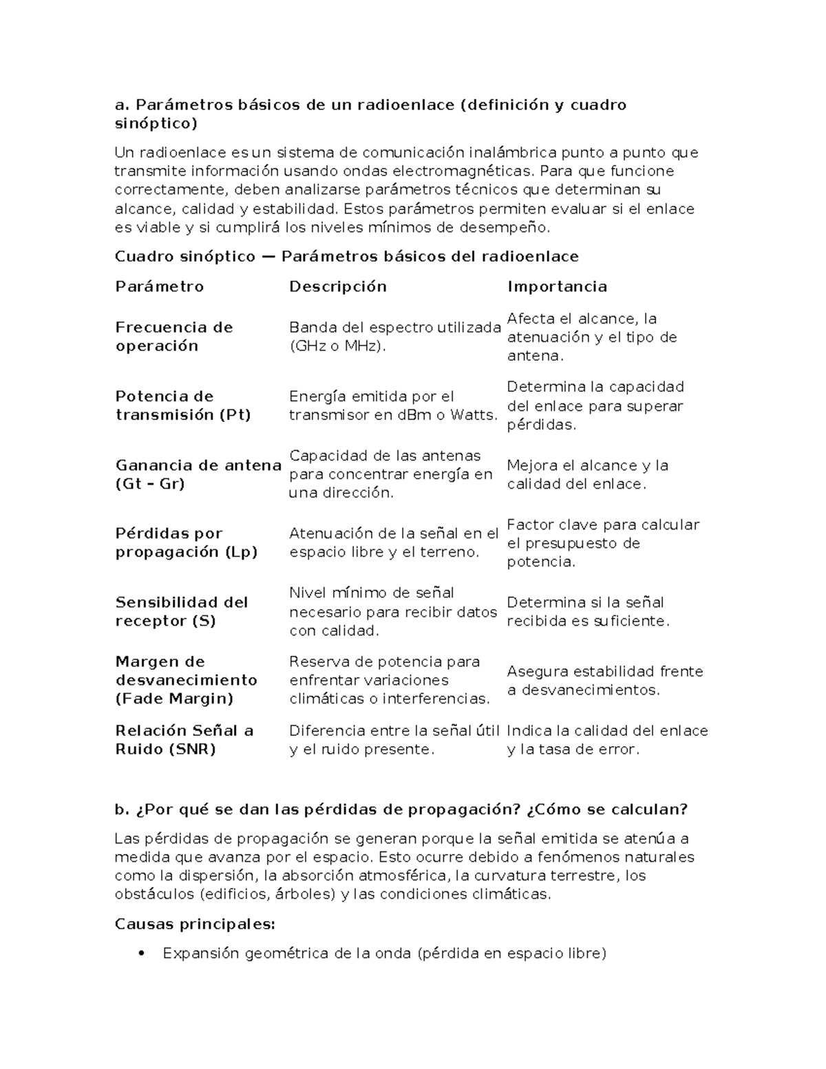 Parámetros Básicos de un Radioenlace: Definición y Cálculos - Studocu
