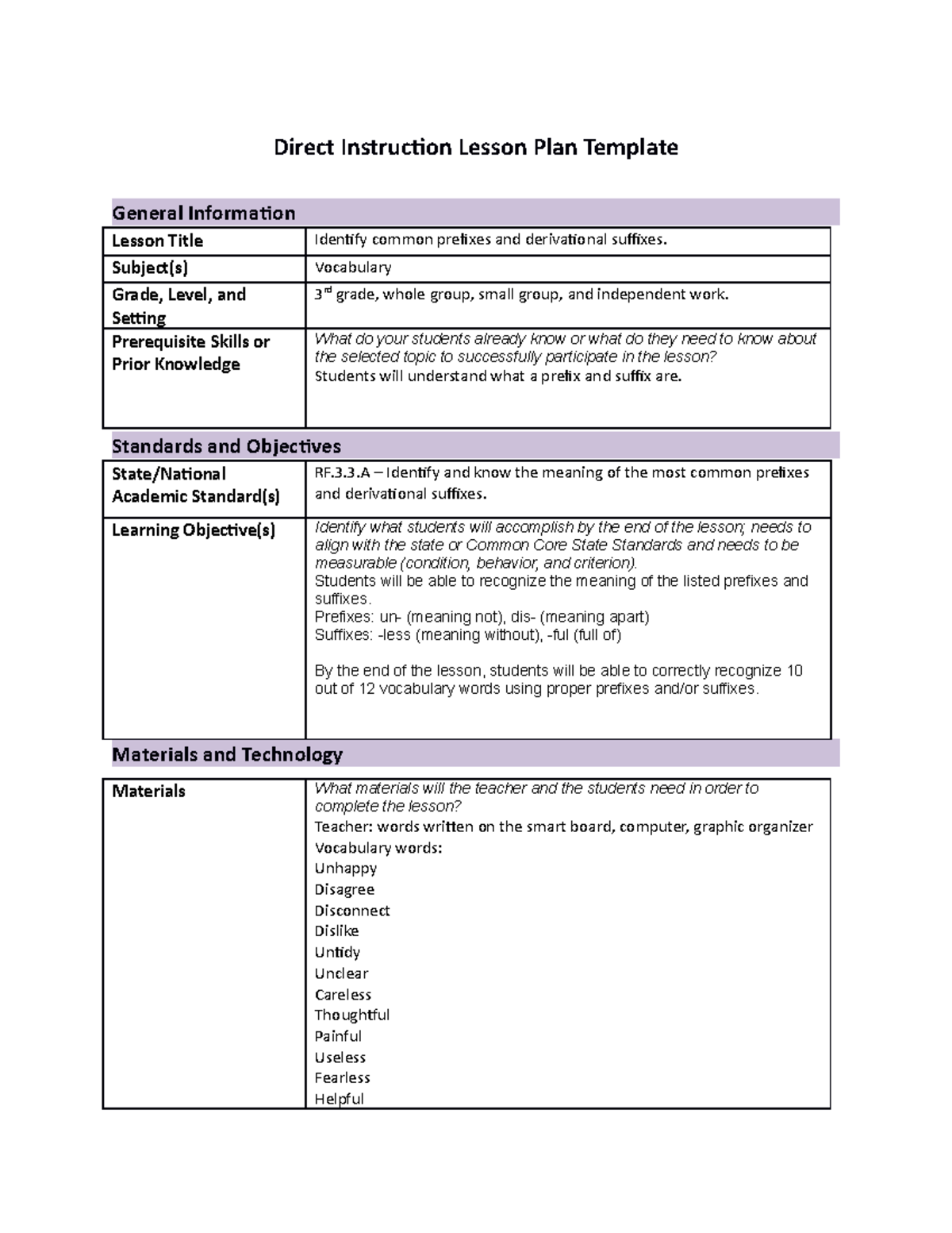 LXM2 - Lesson Plan: Understanding Prefixes and Suffixes in Vocabulary ...