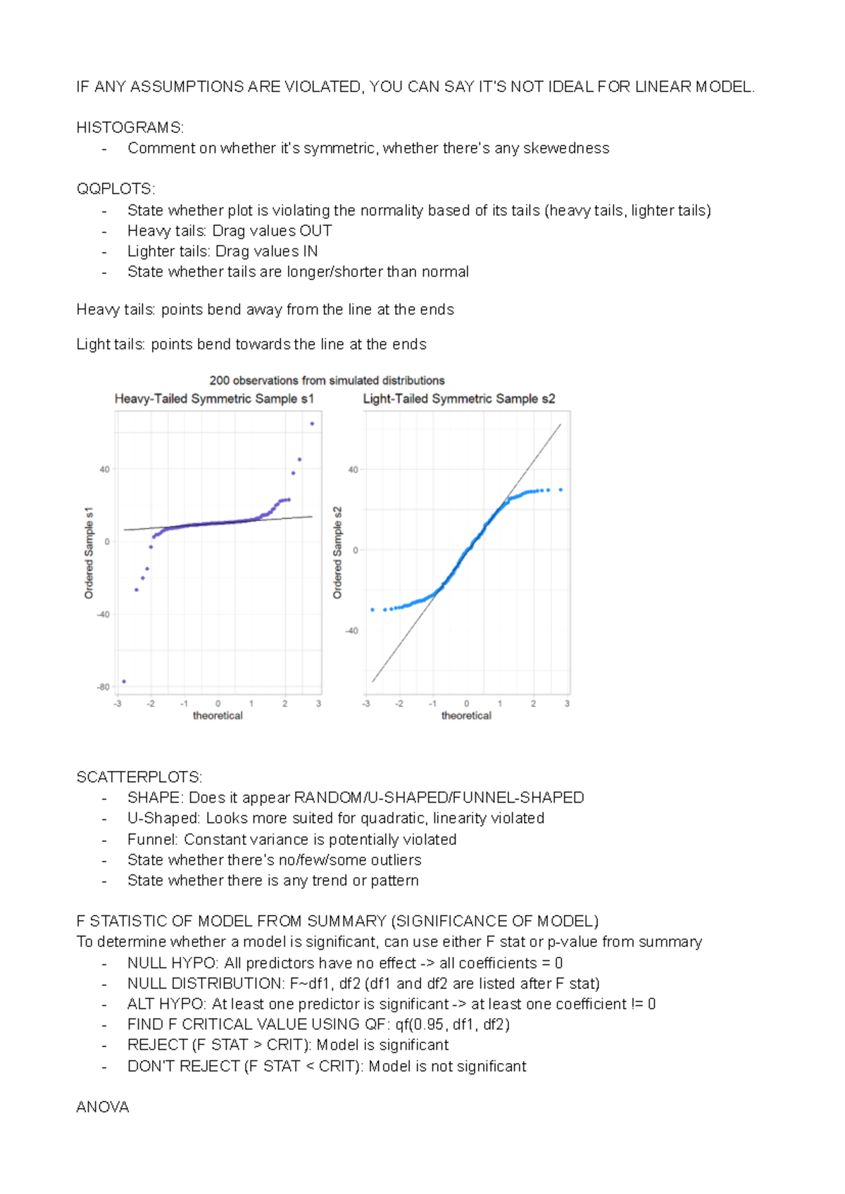 ST3131 Midterms: Linear Model Assumptions & ANOVA Analysis Cheatsheet ...