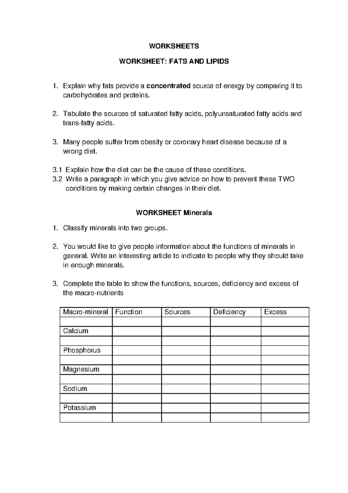 Grade 11Consumer Studies W 1t7 - WORKSHEETS WORKSHEET: FATS AND LIPIDS ...