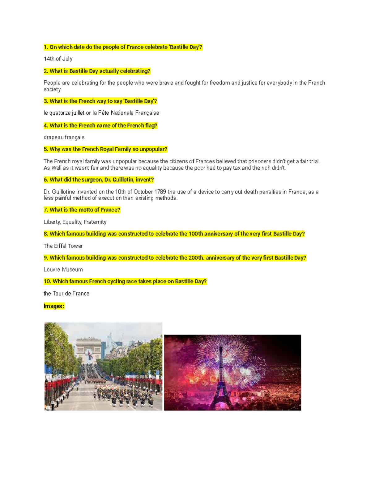 Bastille Day Overview - French Culture & History Worksheet - Studocu