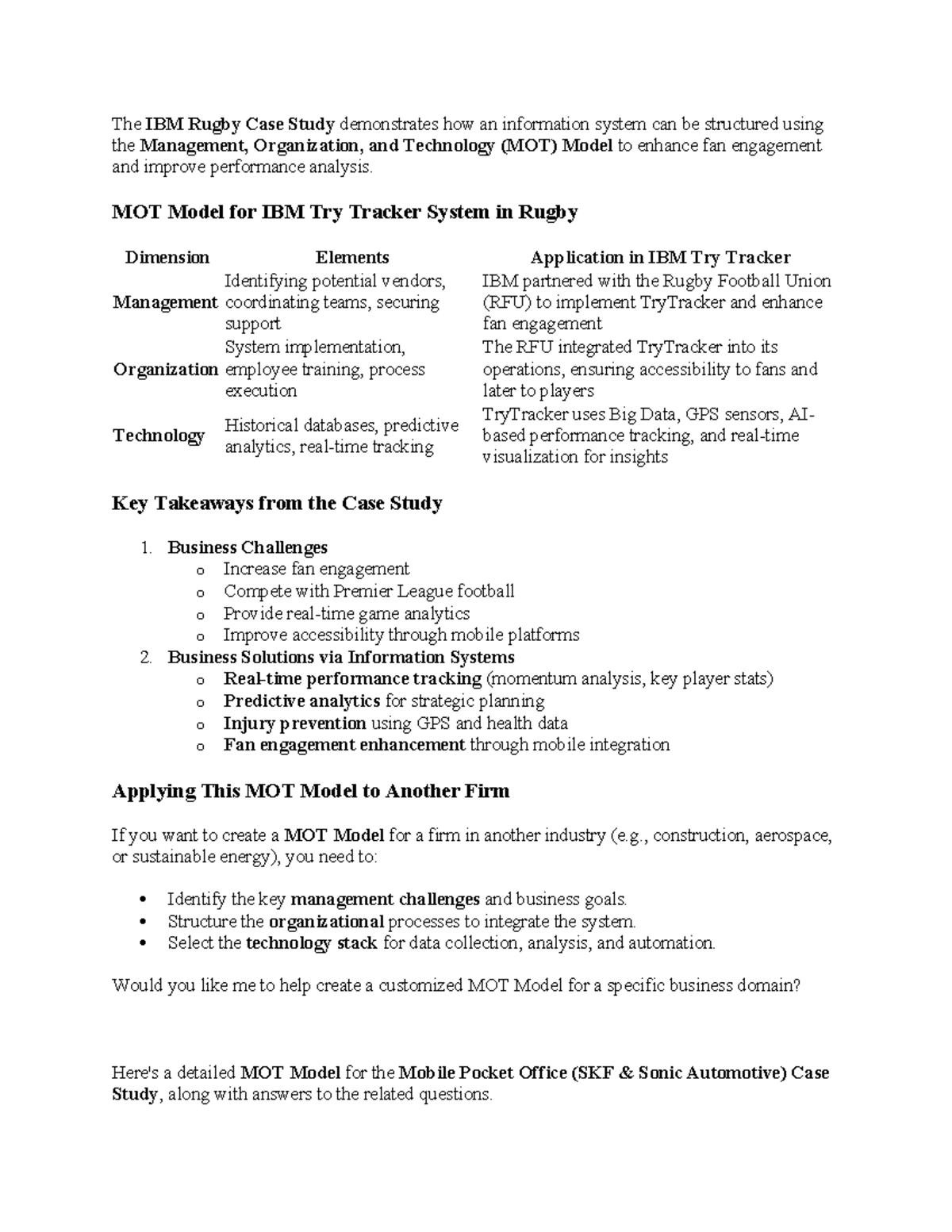MOT Model Case Study: Enhancing Engagement & Performance Analysis in IBM and SKF - Studocu