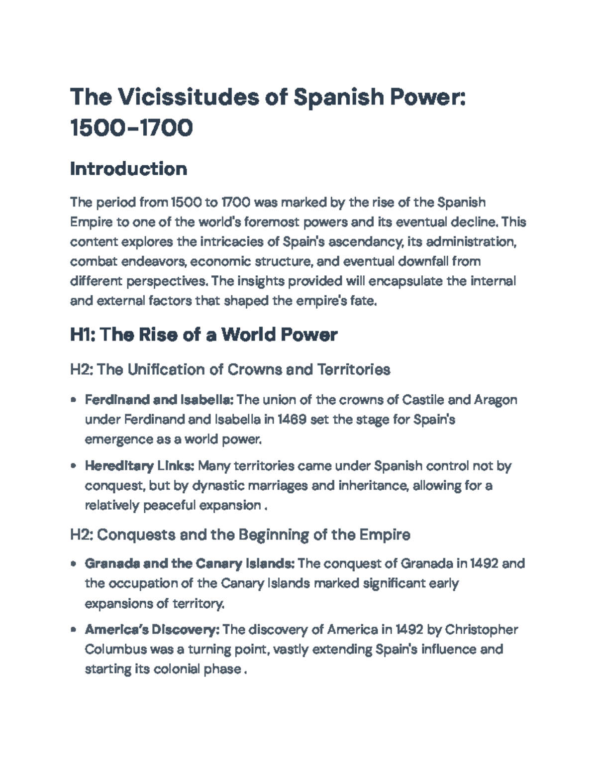 The Vicissitudes of Spanish Power: Exploration of 1500-1700 Dynamics ...