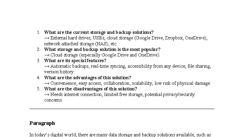 Y2 - Overview of Current Storage & Backup Solutions - Studocu