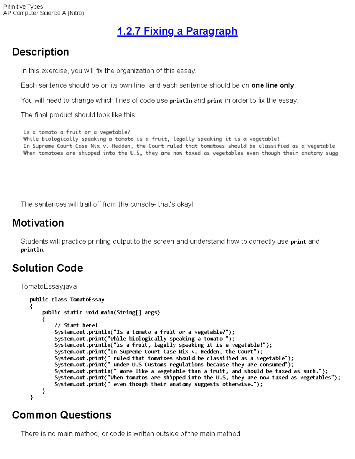 127 Fixing A Paragraph Problem Guide Code Hs Primitive Types Ap Computer Science A Nitro 1
