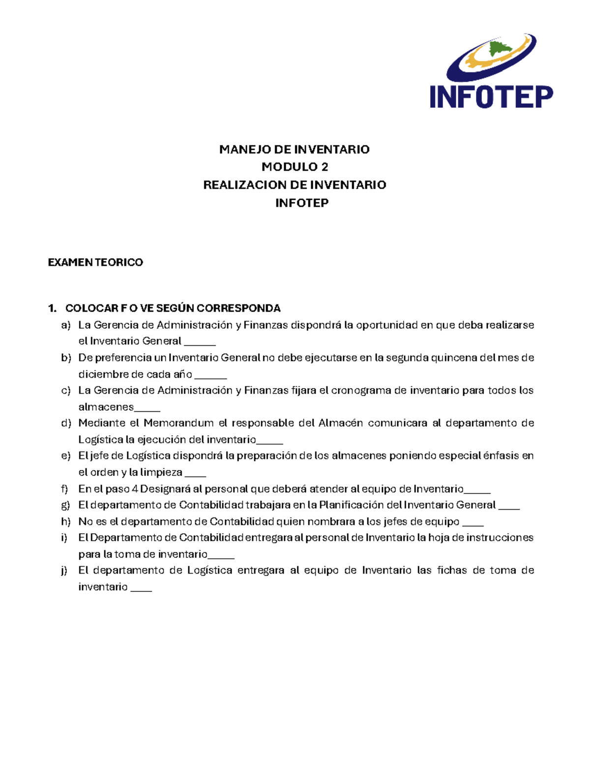 Examen Final DE Modulo 2: Manejo de Inventario y Procedimientos - Studocu