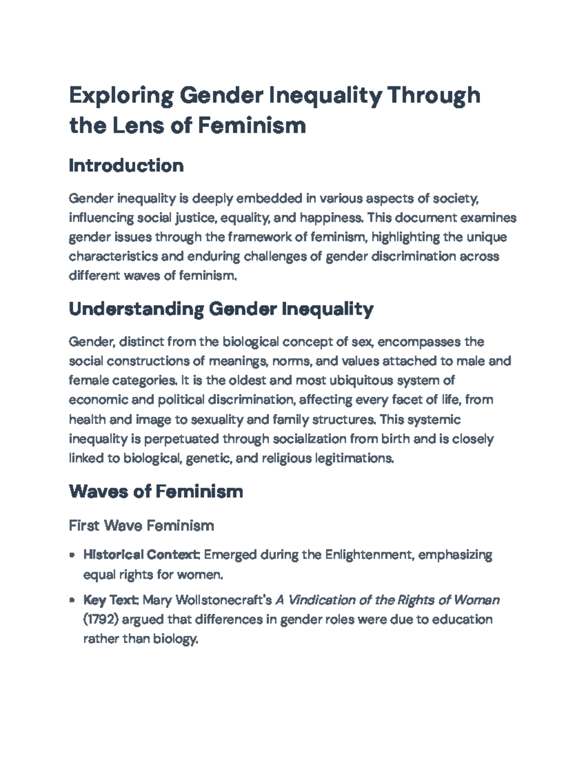 Exploring Gender Inequality: A Feminist Perspective on Historical Waves ...