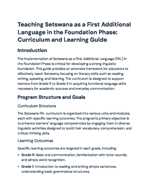 [Solved] create a lesson plan for sepedi grade 3 ka modumo wa tsw ...