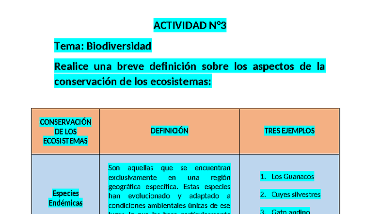Actividad: Conservación de Ecosistemas y Biodiversidad - Studocu