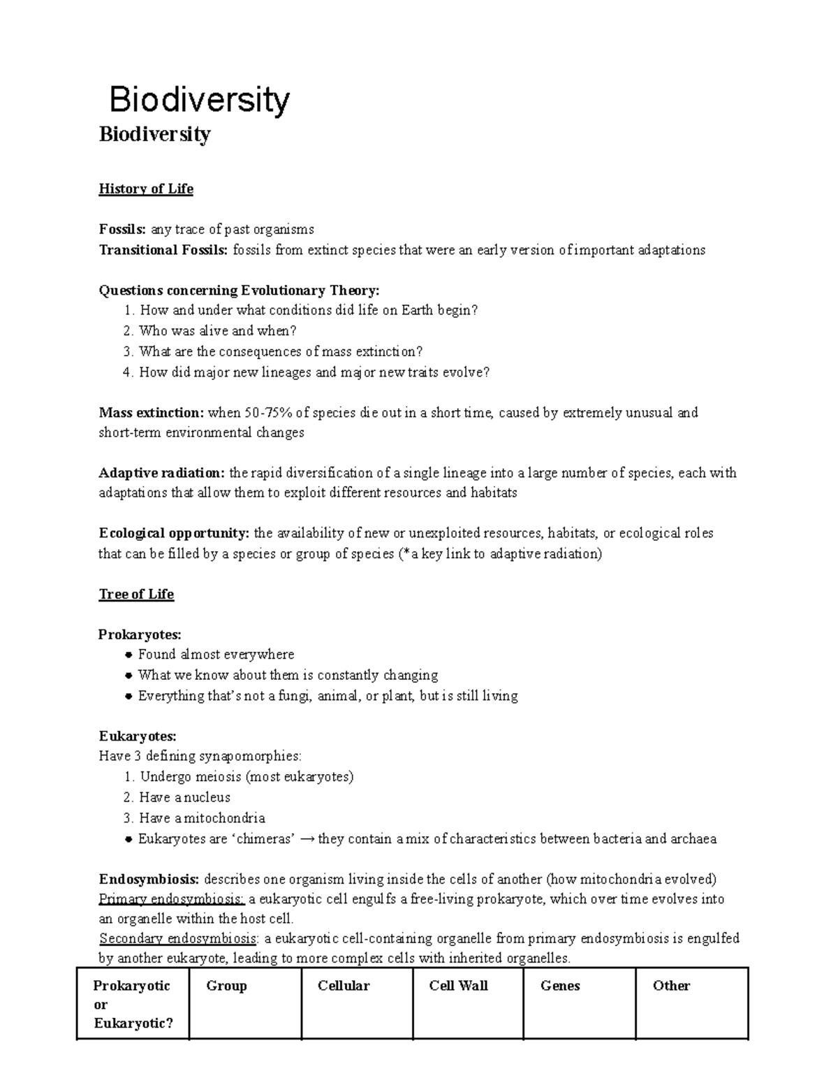 BIOL 1070 - Biodiversity: Evolution, Fossils, and Life History Insights ...