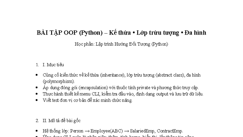 Bai tap OOP Python OOP Assignment - BÀI TẬP OOP (Python) – Kế thừa ...