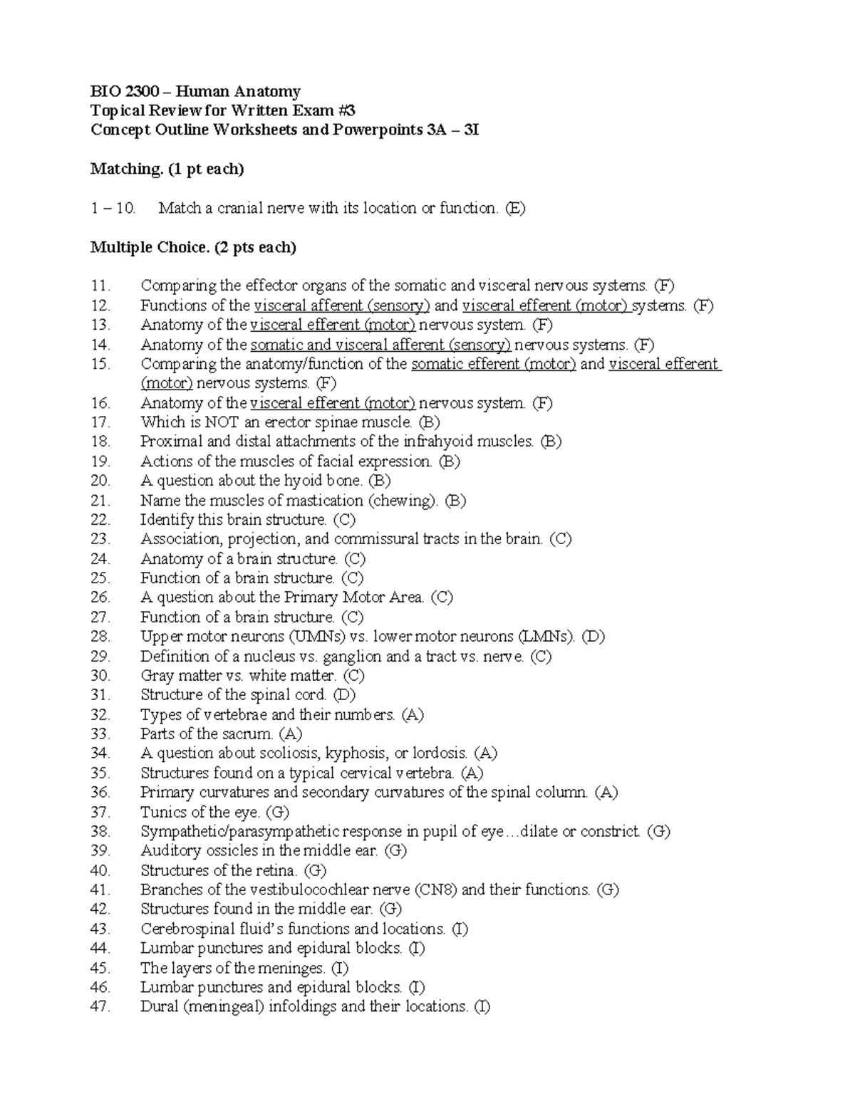 BIO 2300 Human Anatomy Topical Review for Written Exam 3 - Studocu