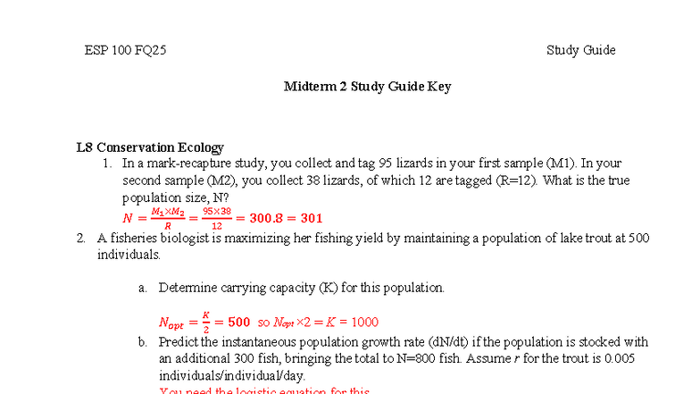 ESP 100 FQ25 Midterm 2 Study Guide: Conservation & Ecology Insights ...