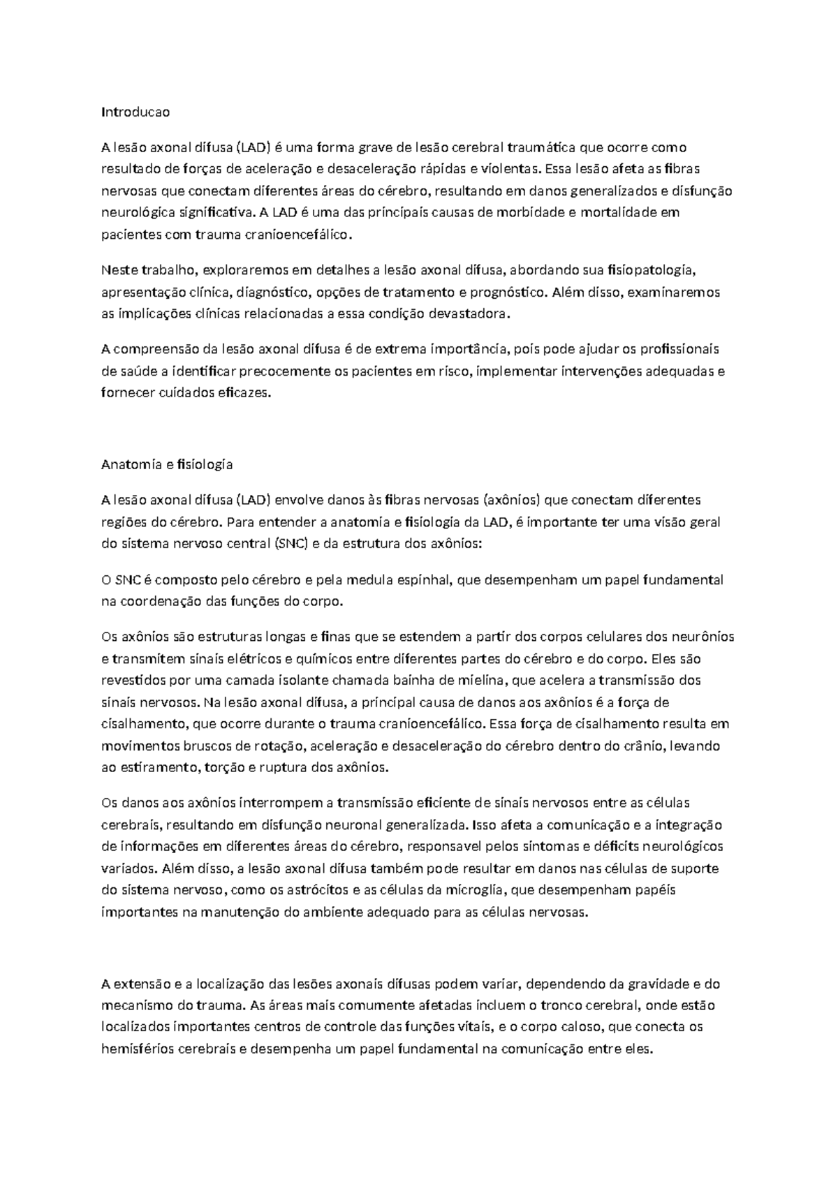 CASO Clínico: Lesão Axonal Difusa (LAD) em Trauma Cranioencefálico ...