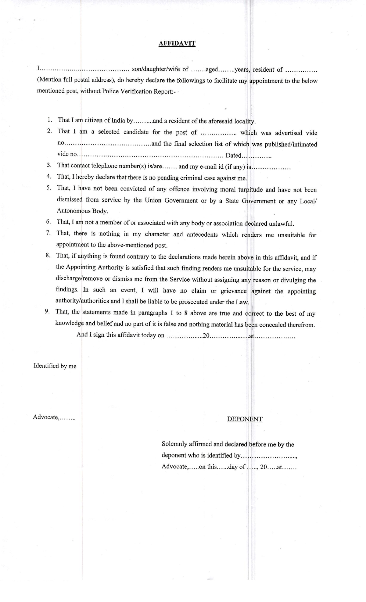 Notarized Affidavit Format for Appointment (Annexure-I) - Studocu