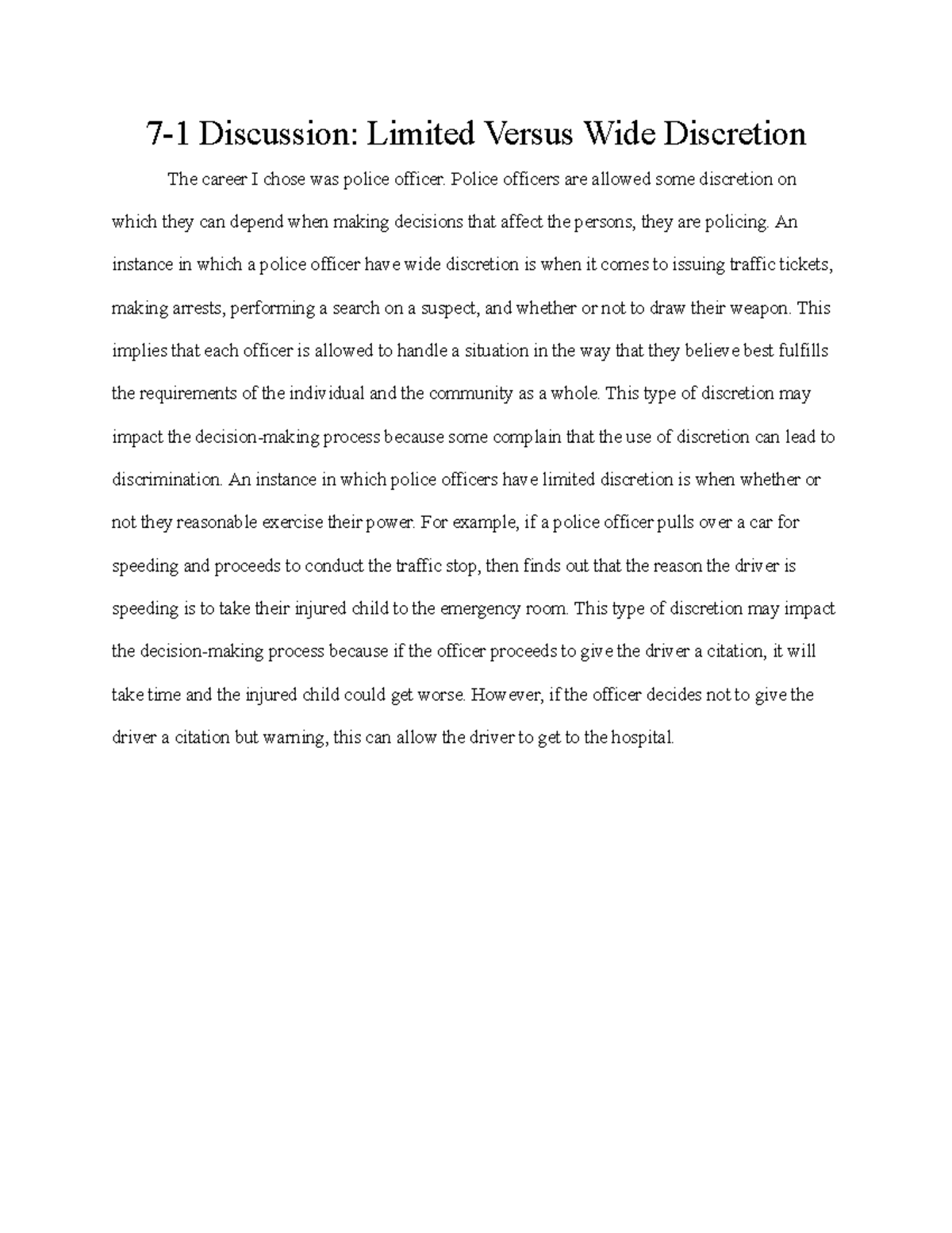 7-1 Discussion: Discretion in Law Enforcement Decisions - Studocu