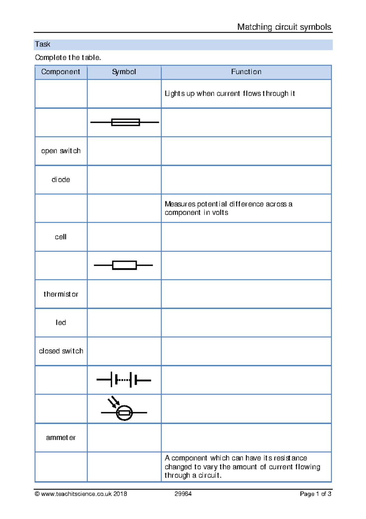 Matching Circuit Symbols - Component Functions and Symbols (29964 ...