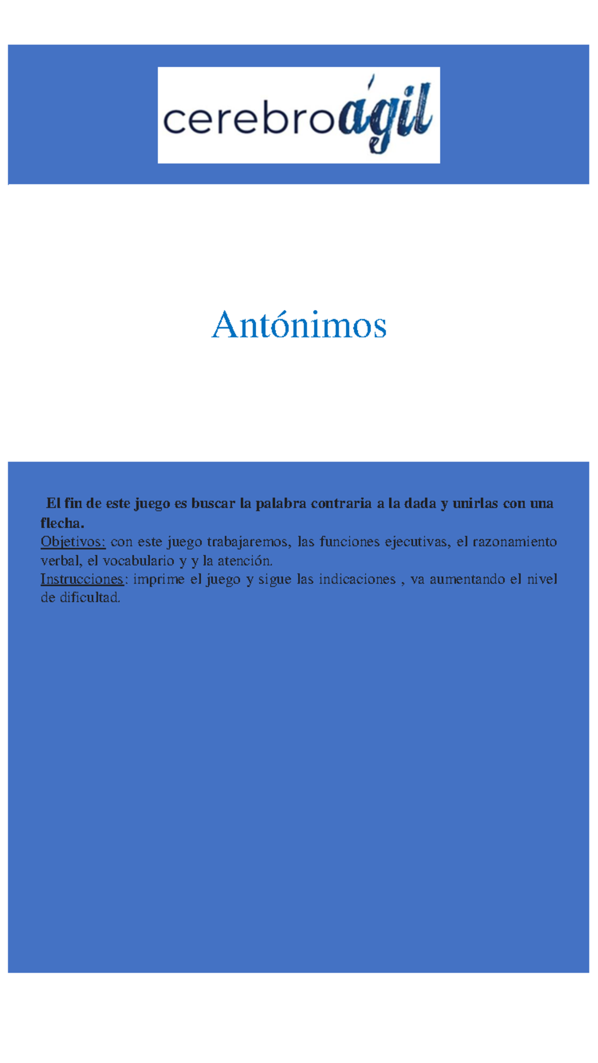 2º Antónimos: Juego Imprimible para Aprender Contrarios - Studocu