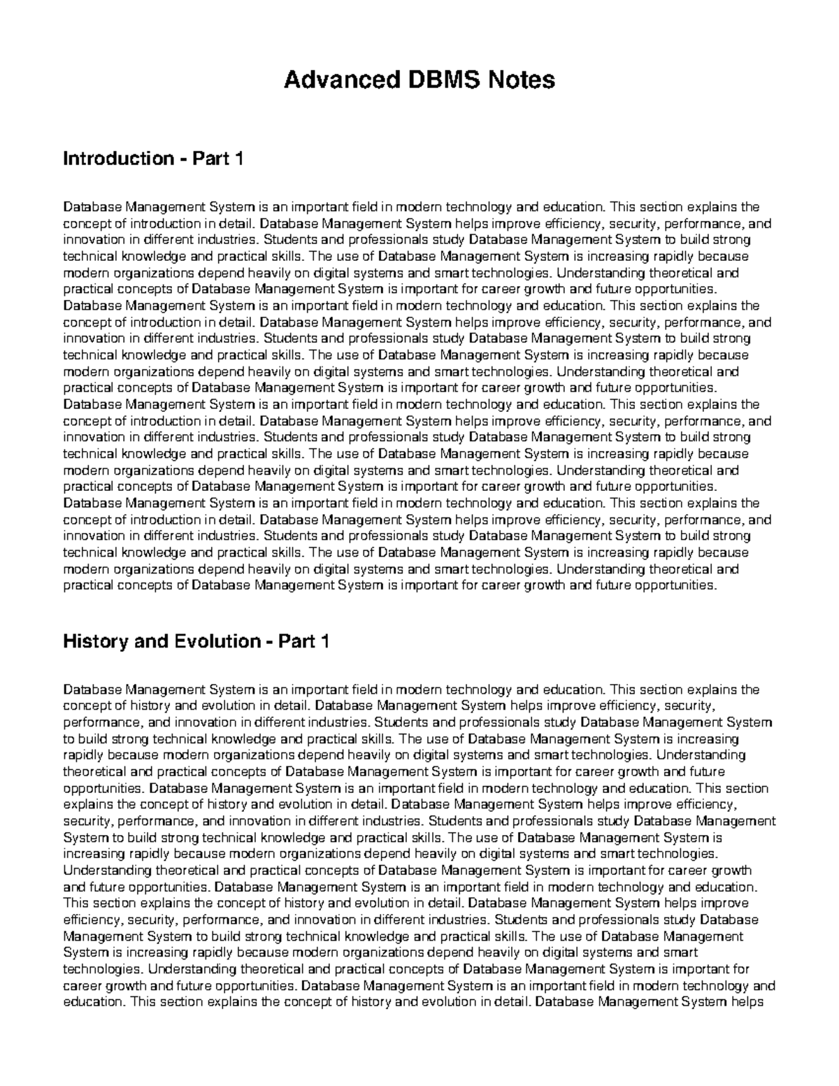 Advanced DBMS Notes: Key Concepts and Applications Part 1 - Studocu