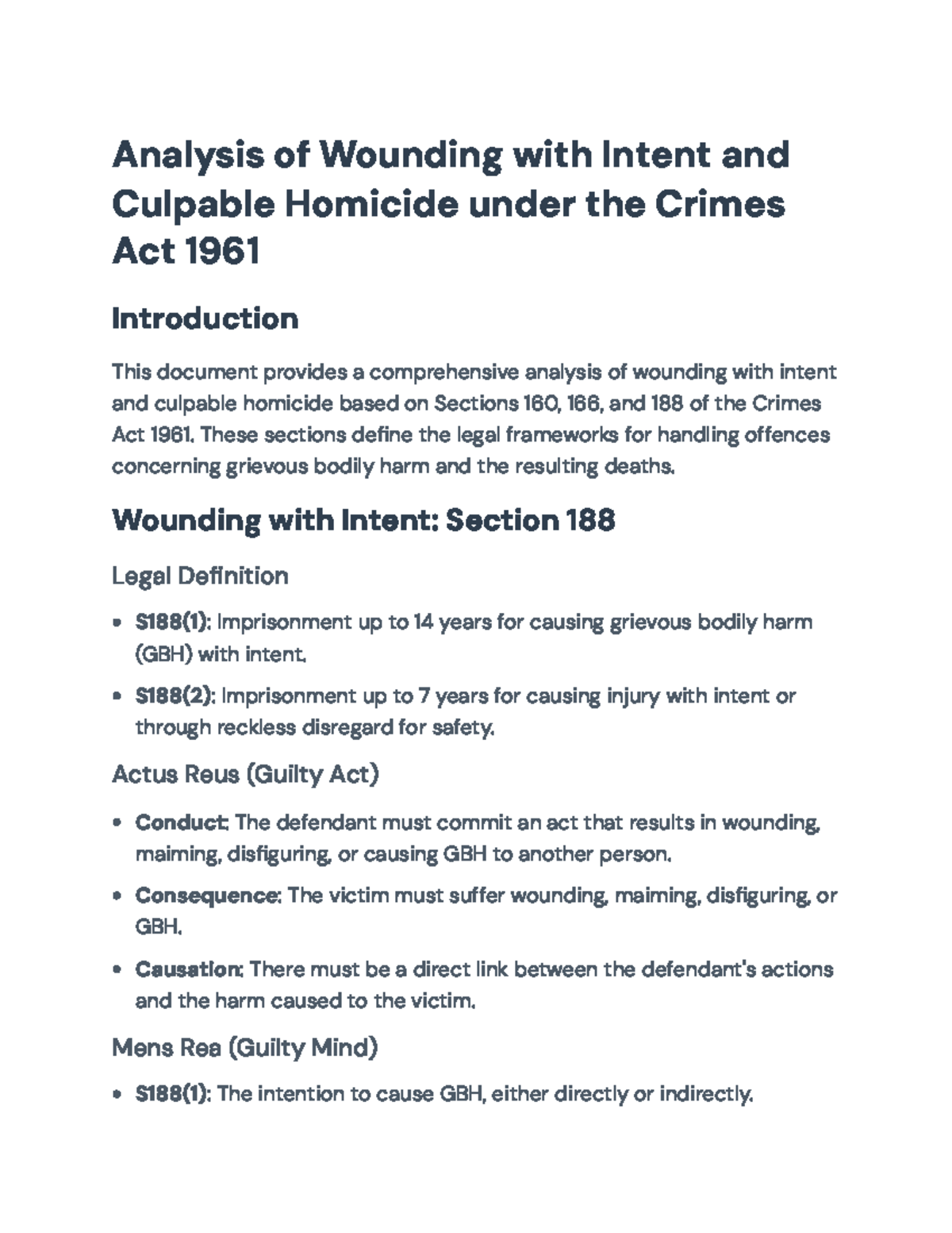 Legal Analysis of Wounding with Intent & Culpable Homicide (Crimes Act ...