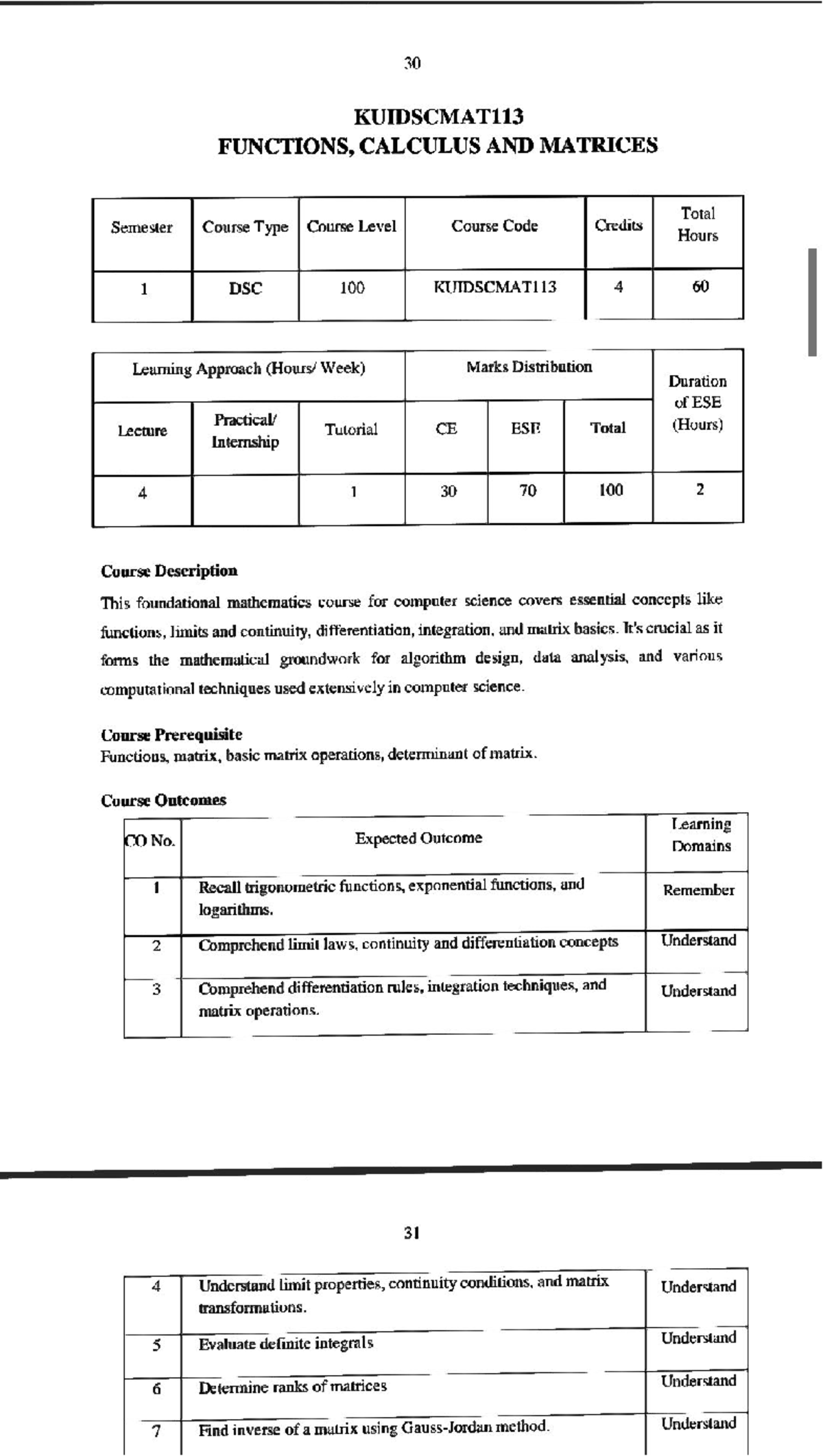 KUIDSCMAT113 Functions, Calculus & Matrices Course Overview - Studocu
