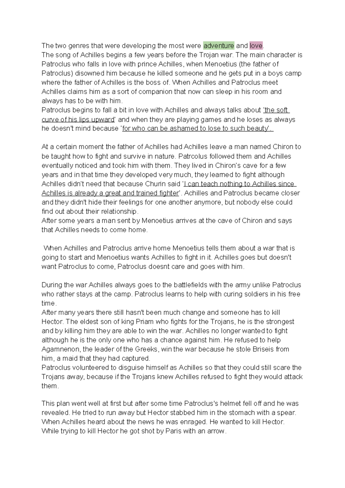 Book Report: The Song of Achilles Analysis (ENG 101) - Studeersnel