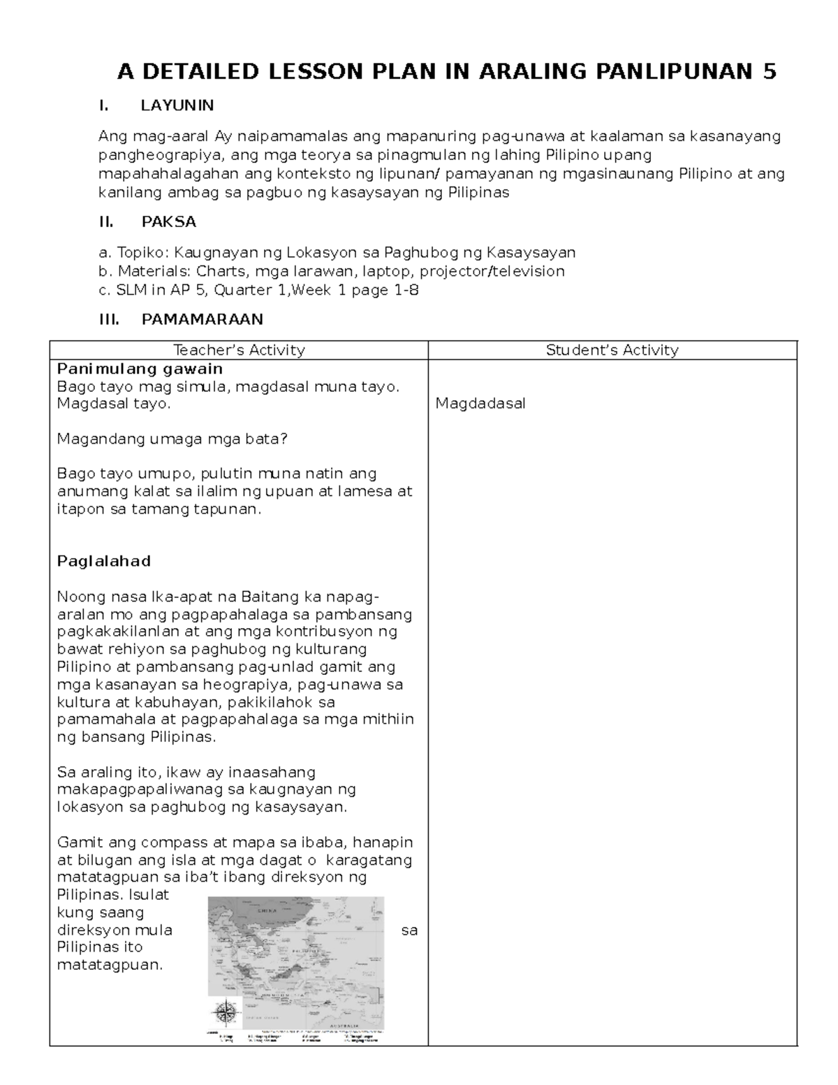 AP-Grade-5 Q1W1 - Detailed Lesson Plan on Geographical Influence - Studocu