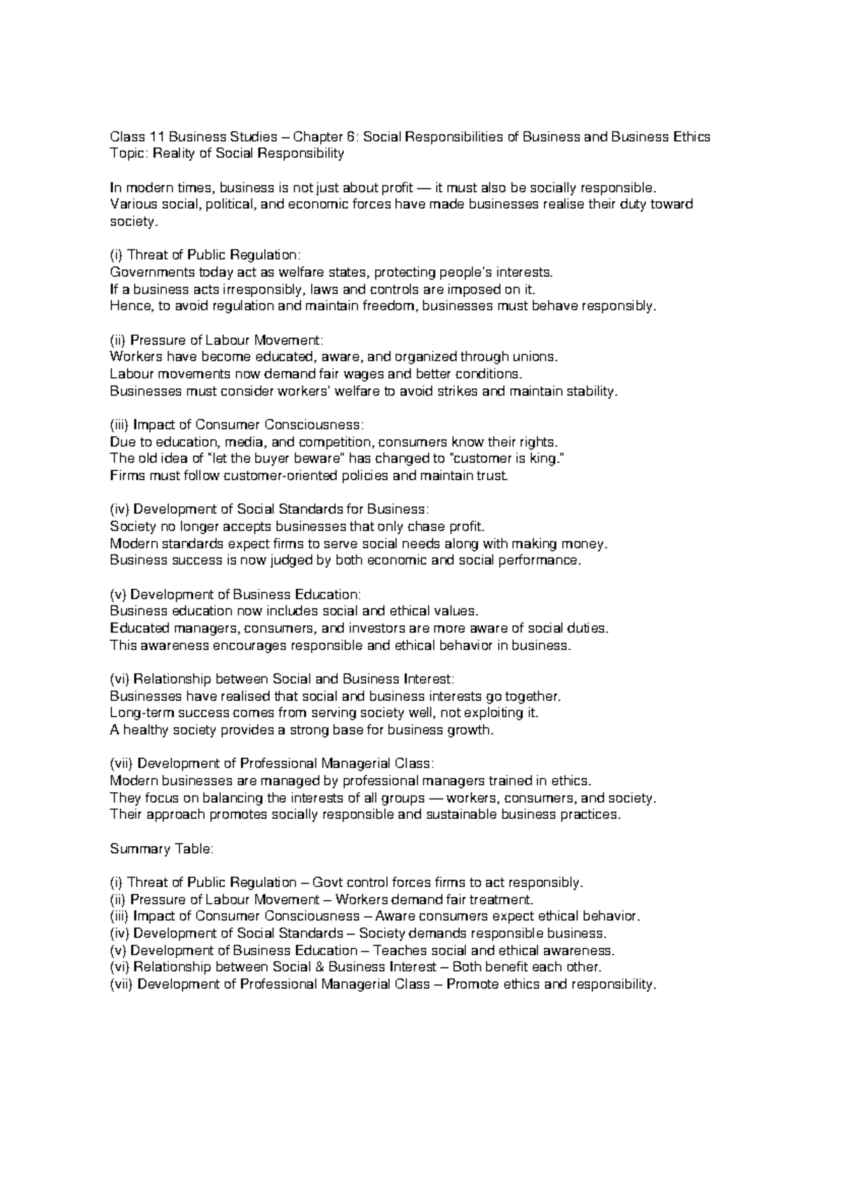 Class 11 BST Chapter 6: Reality of Social Responsibility Notes - Studocu