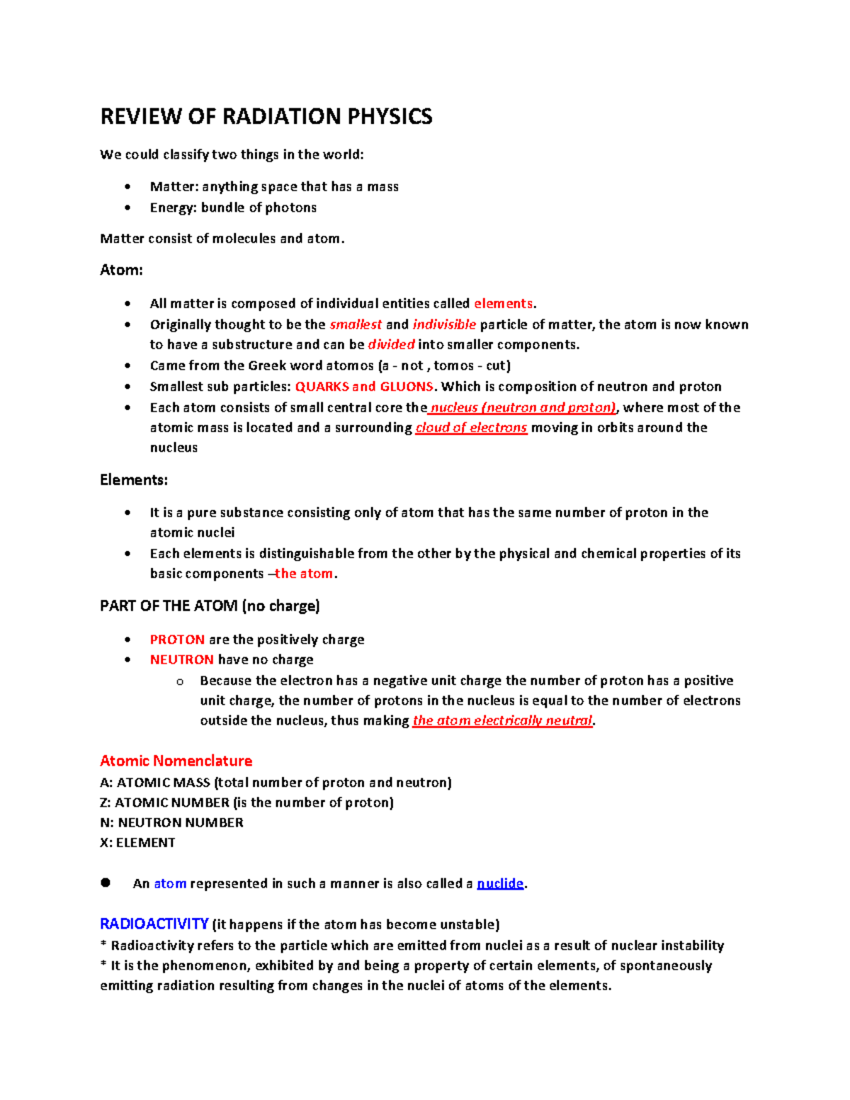 Comprehensive Review of Radiation Physics Concepts (RAD 101) - Studocu