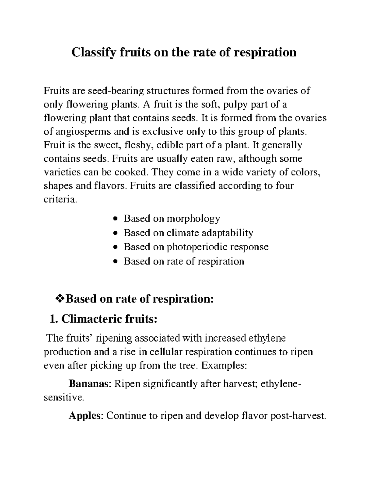 Classifying Fruits by Respiration Rates: Climacteric vs Non-Climacteric ...