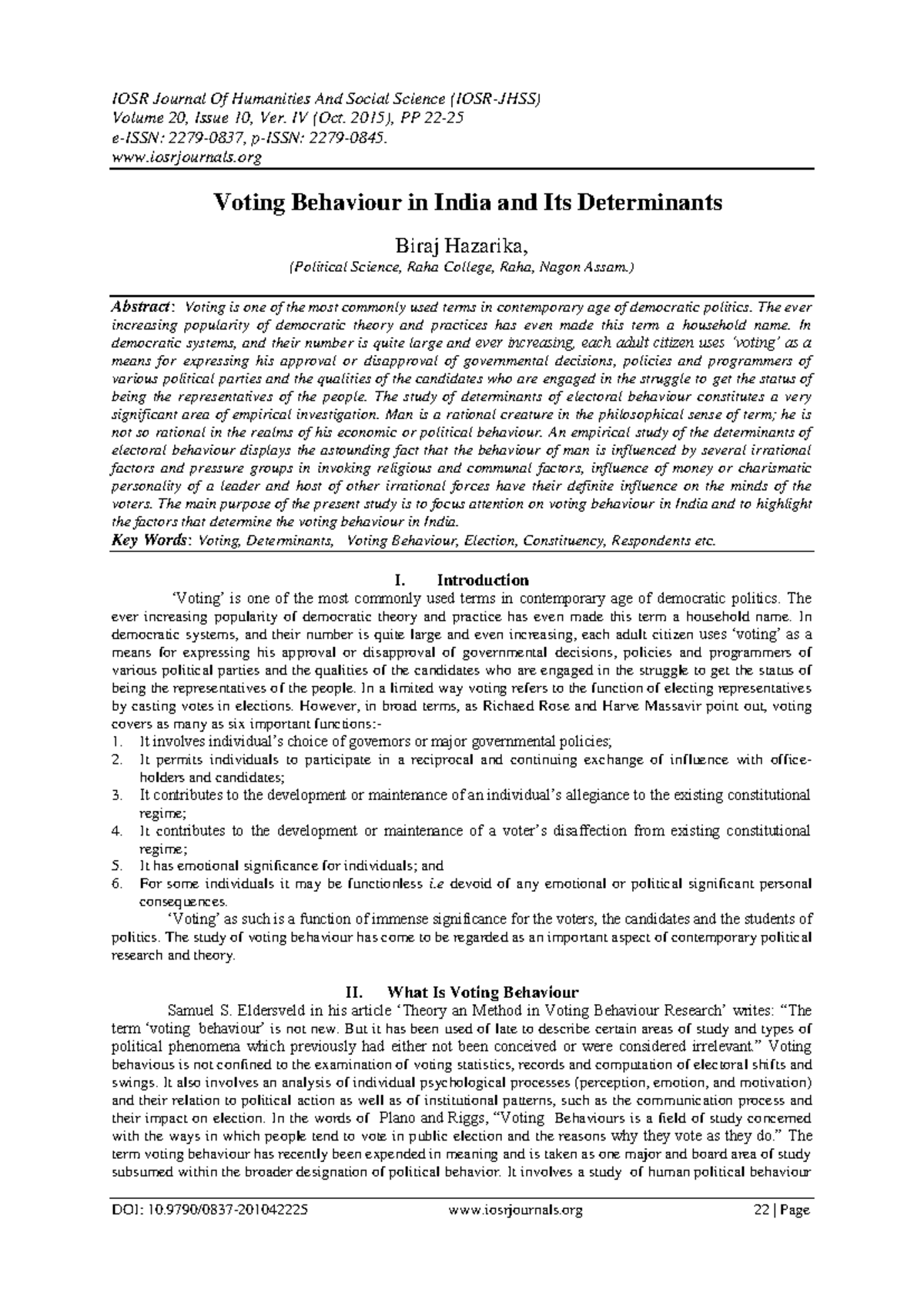 Voting Behaviour in India: Determinants and Influences (PS 101) - Studocu