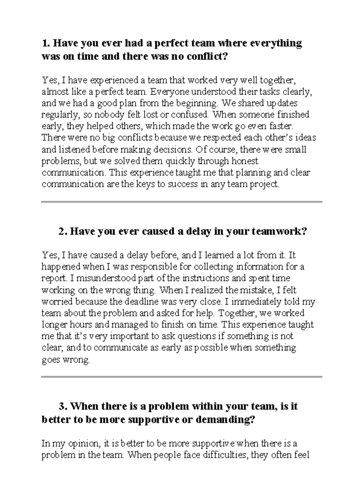 Teamwork Insights: Balancing Support and Demand in Projects - Studocu