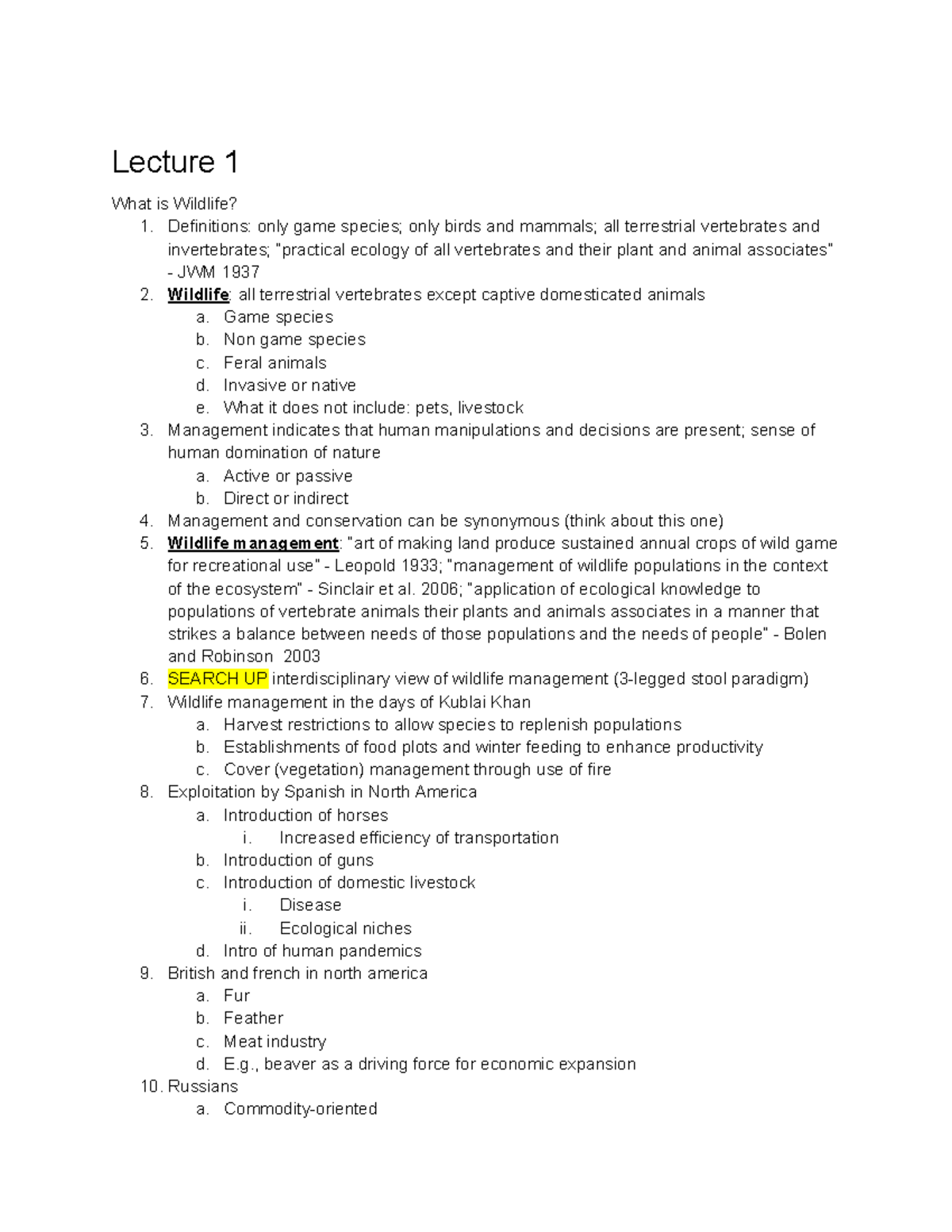Wildlife Management and Population Dynamics: Lecture Notes JWM 1937 ...