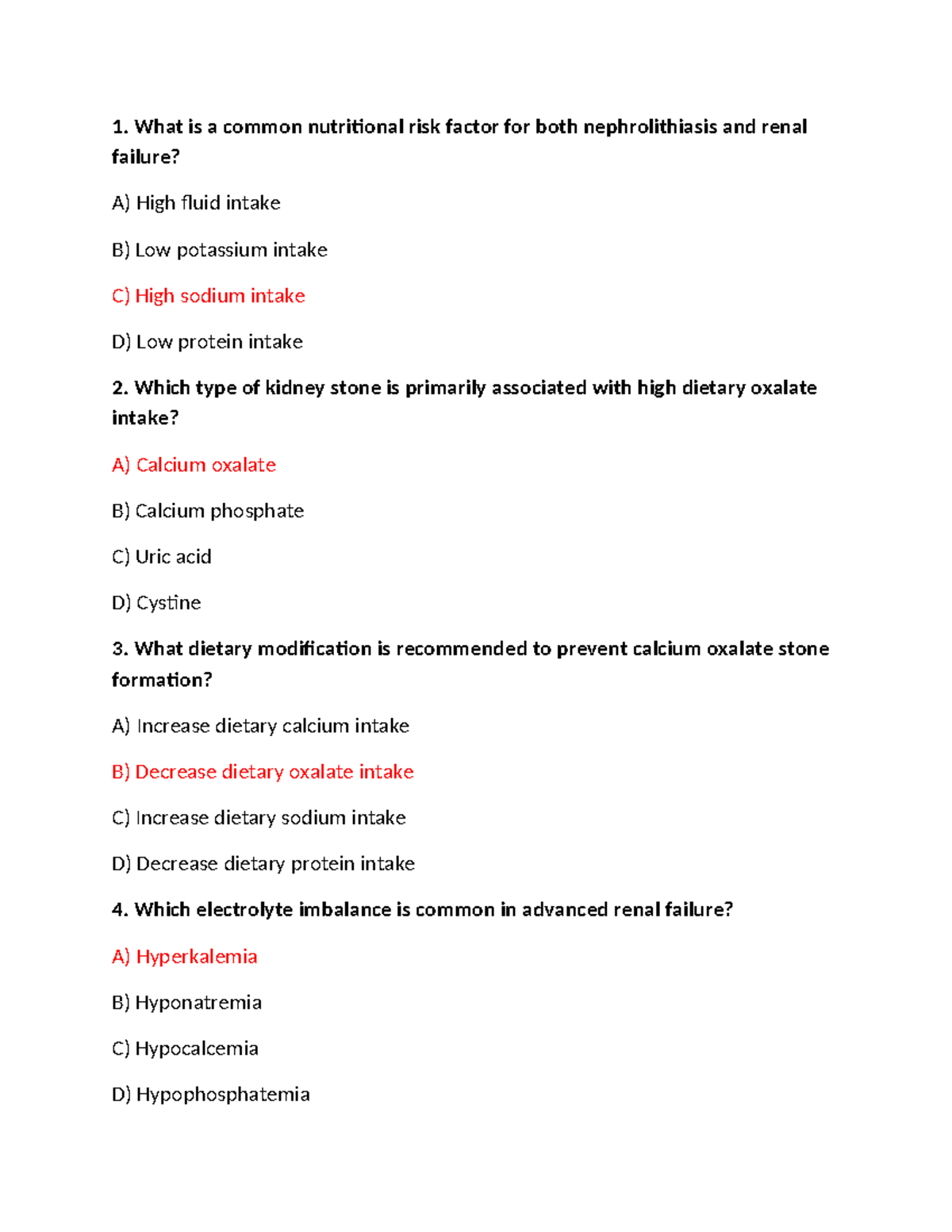Nutrition MCQs for Renal Health: Key Concepts and Dietary Guidelines ...