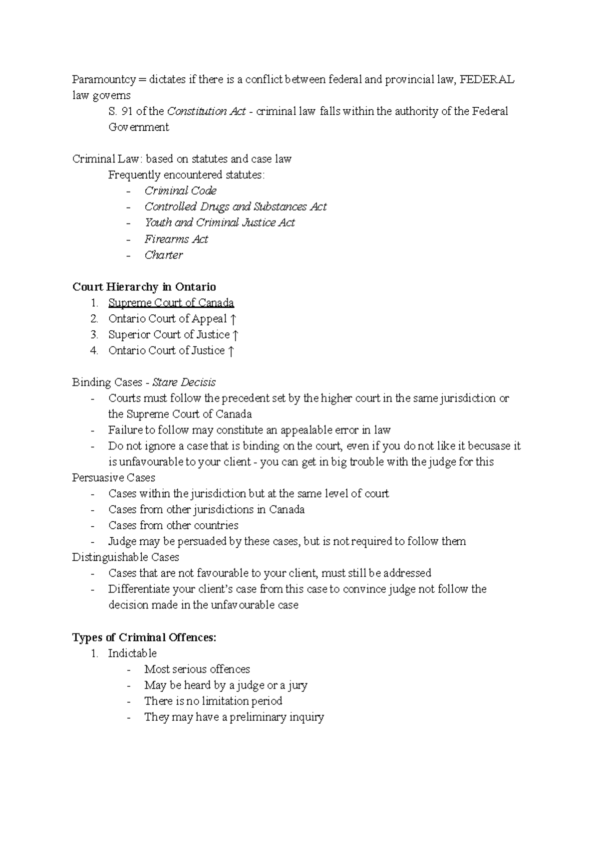 Criminal Law Overview: Summary Convictions & Court Hierarchy (MOD 2 ...