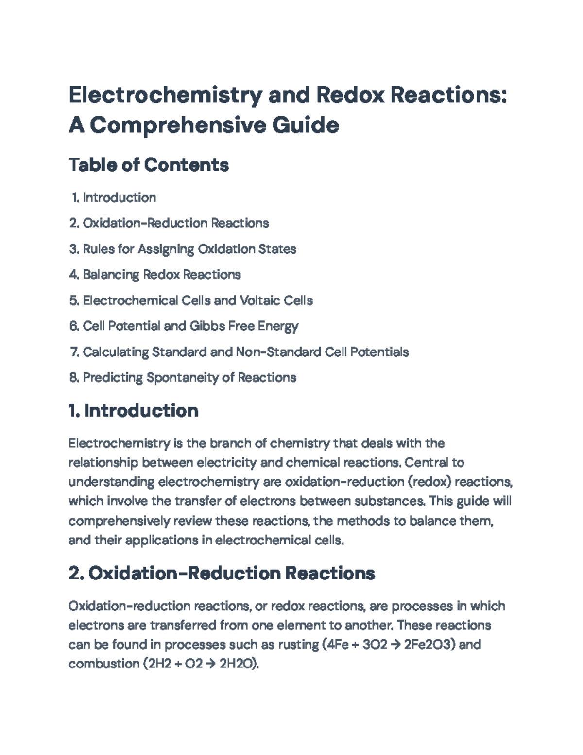 Electrochemistry and Redox Reactions: A Study Guide for CHEM 101 ...