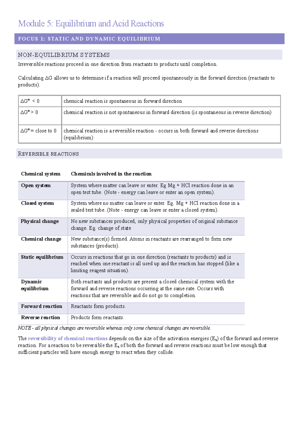 Module 5: Equilibrium and Acid Reactions - Static & Dynamic Systems ...