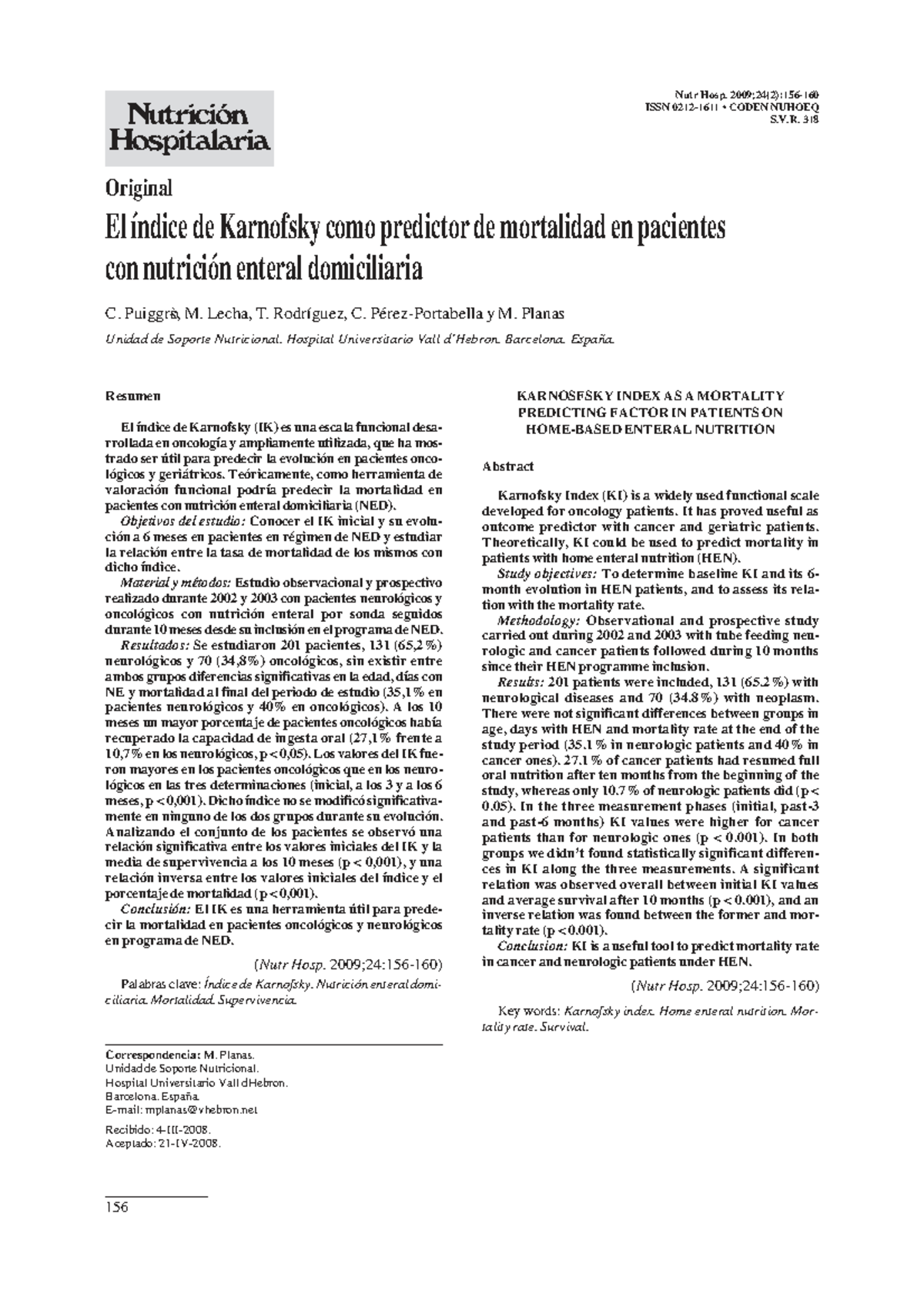 Karnofsky Index as a Mortality Predictor in Home Enteral Nutrition ...