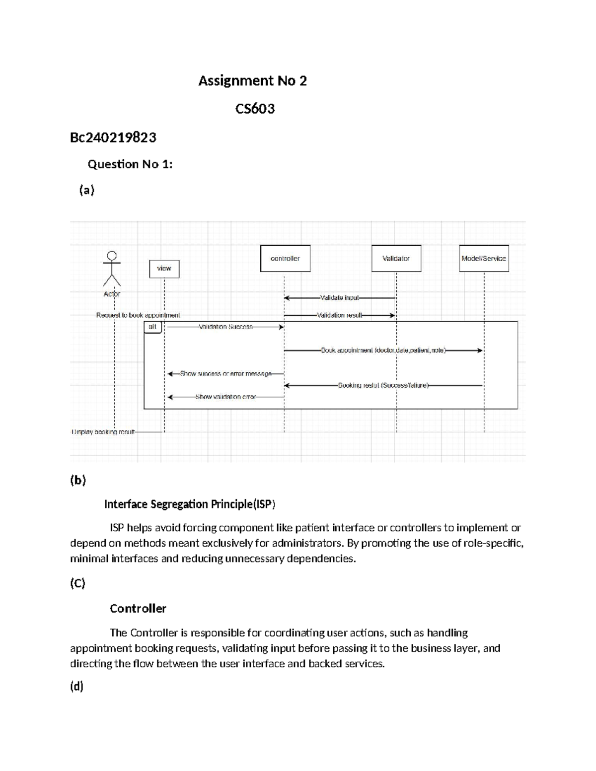 CS603 Assignment 2: Interface Segregation Principle Explained - Studocu