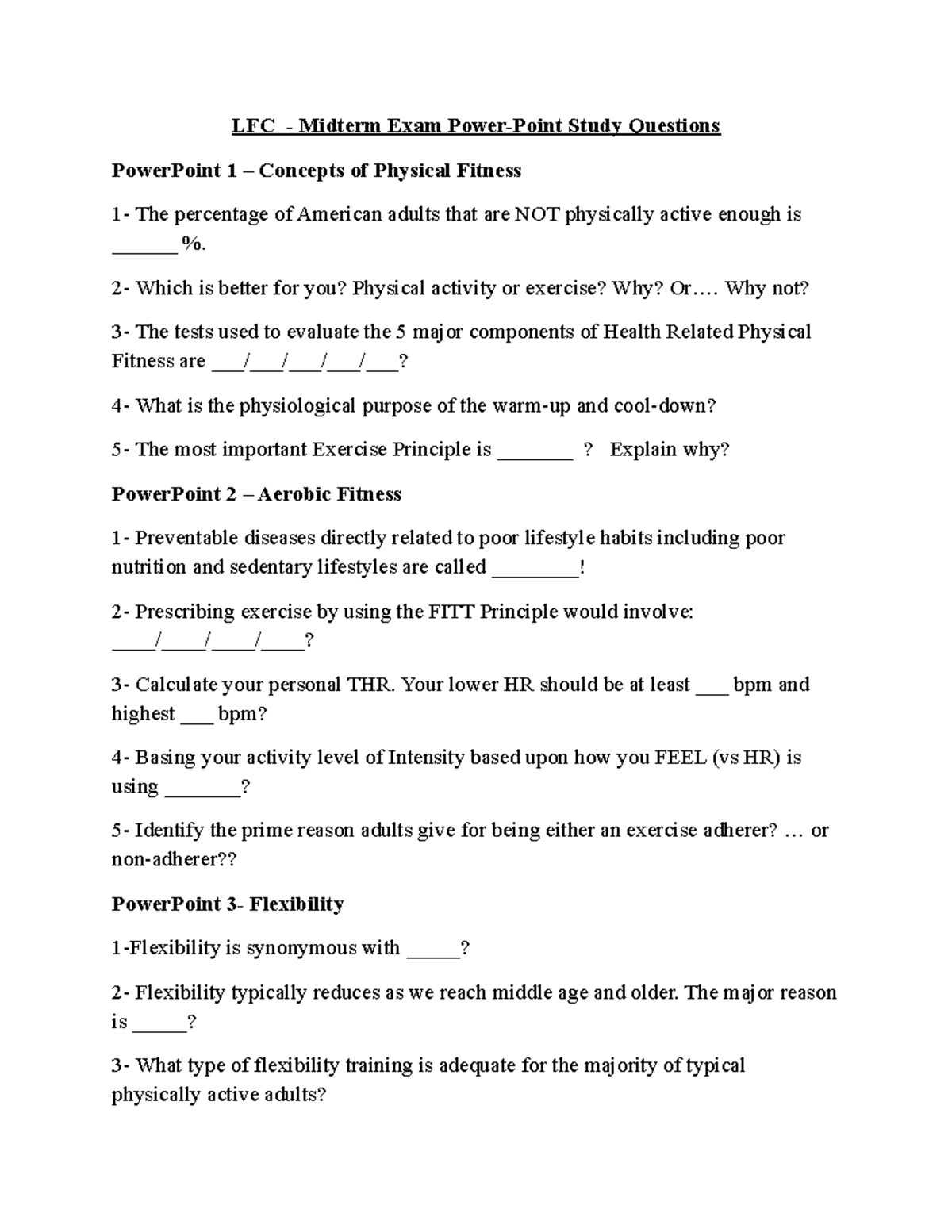 LFC Lifetime Fitness Concepts Final Exam Study Questions - Studocu