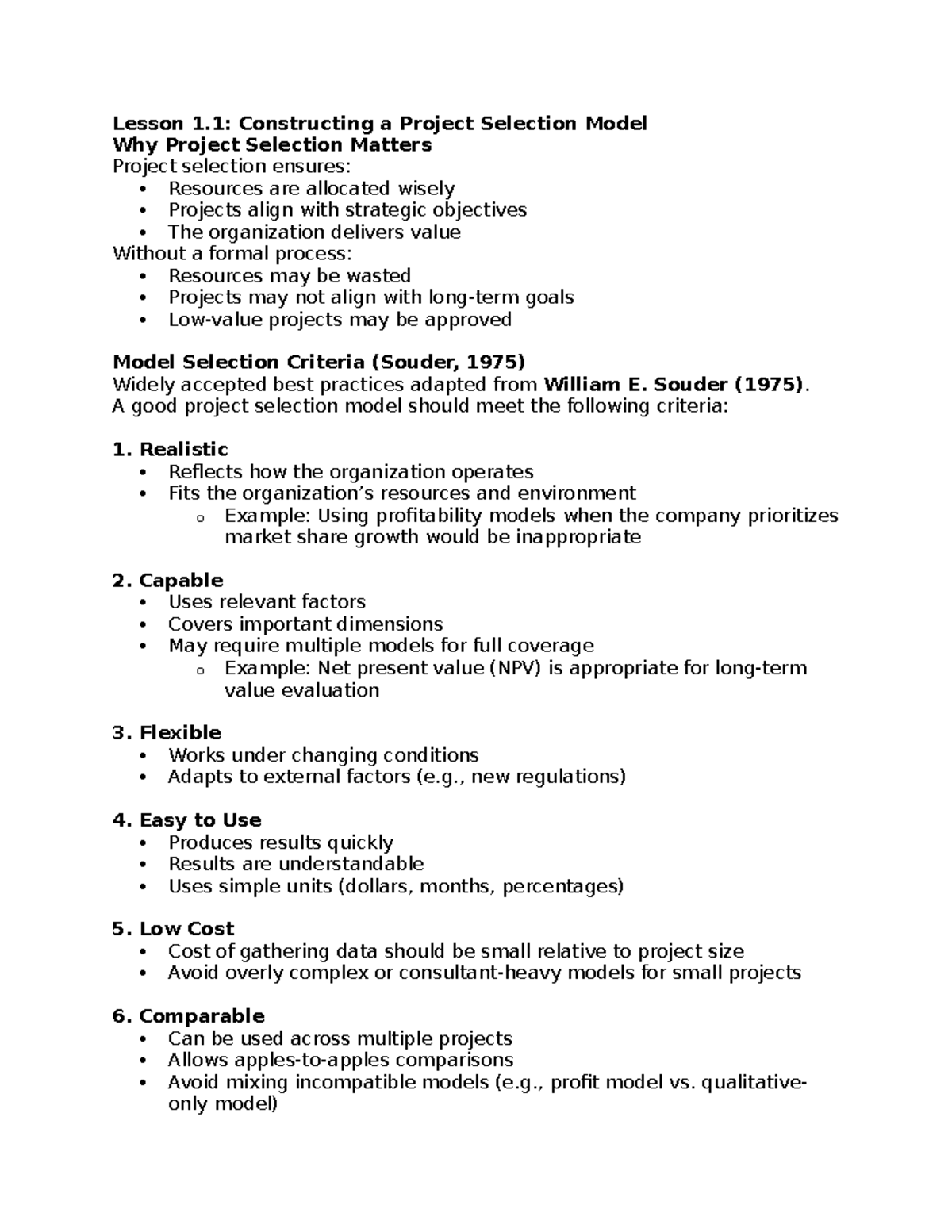 C722 Lesson 1: Project Selection Models and Financial Concepts - Studocu