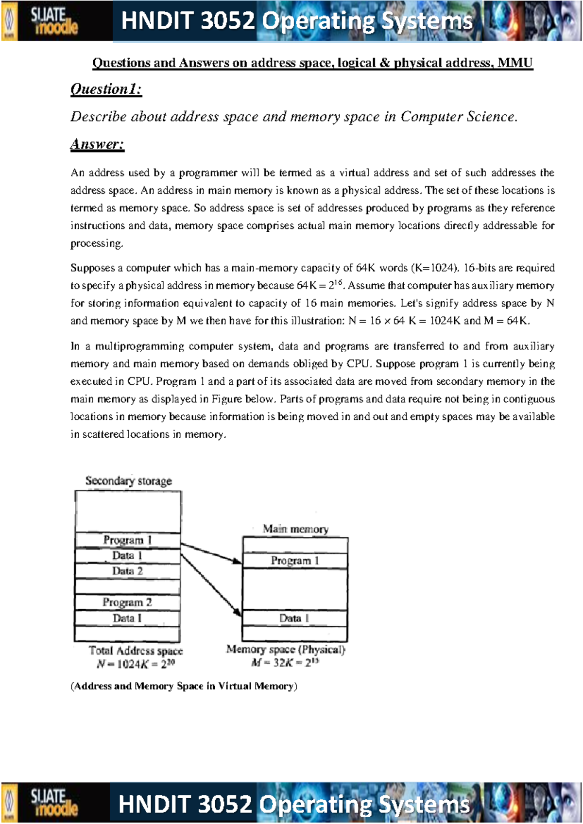 Memory Management(QA) Week 7 - HNDIT 3052 Operating Systems HNDIT 3052 ...