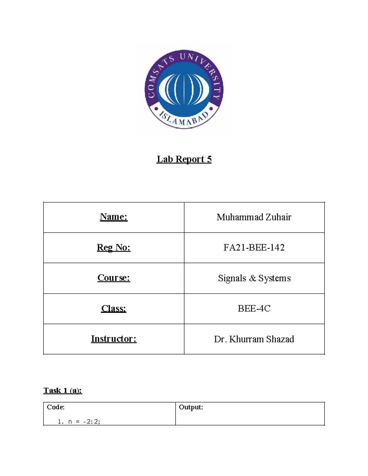 Lab 5 - Analysis of System Properties in Signals & Systems - Studocu