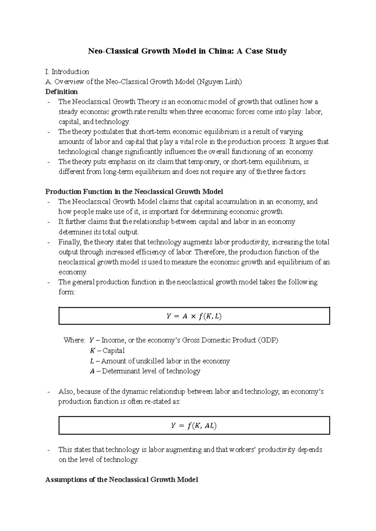 Neo-Classical Growth Model - Introduction A. Overview of the Neo ...