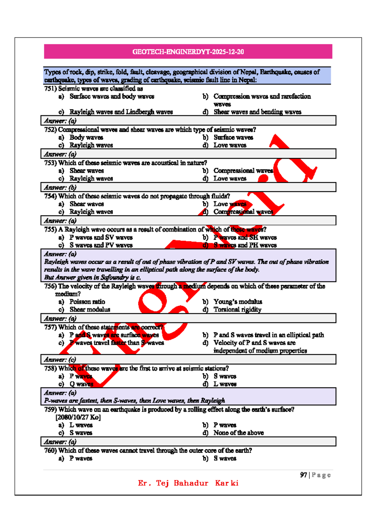 Geographical Division and Earthquake MCQs (GEOTECH) - Studocu