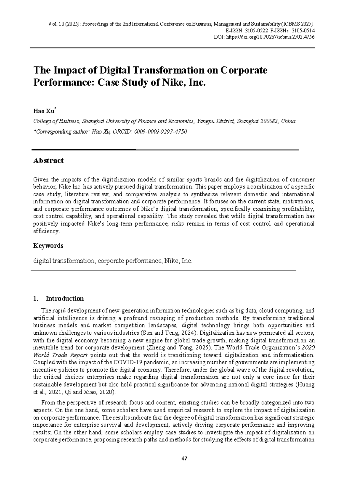 The Impact of Digital Transformation on Corporate Performance: A Case ...